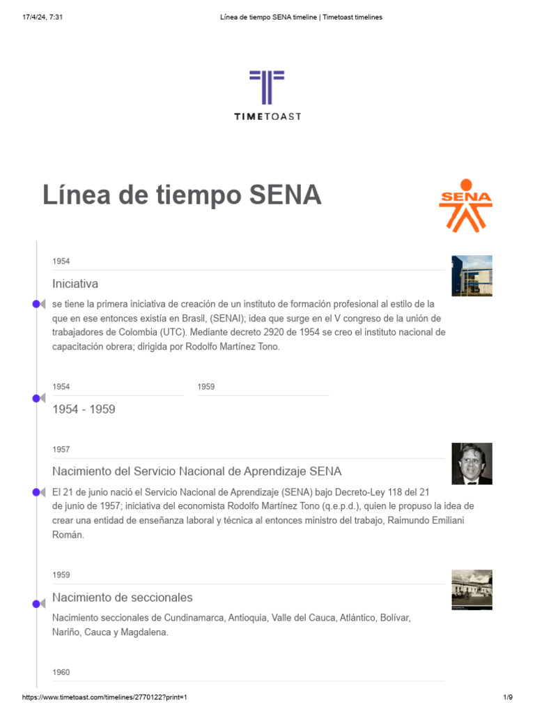 Línea de Tiempo SENA Timeline - Timetoast Timelines | PDF | Negocios