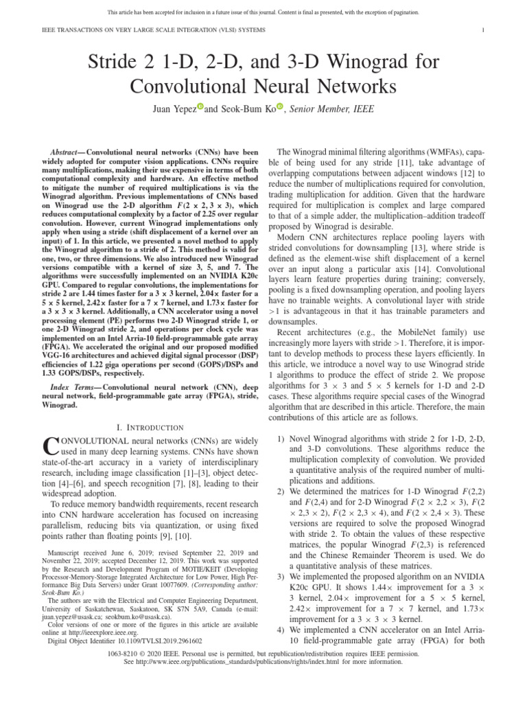 Stride 2 1-D, 2-D, And 3-D Winograd for Convolutional Neural Networks | Download Free PDF ...