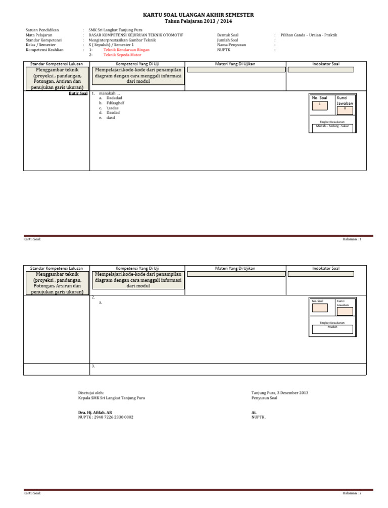 Kartu Soal KLS - Xi - Xii - KTSP | PDF