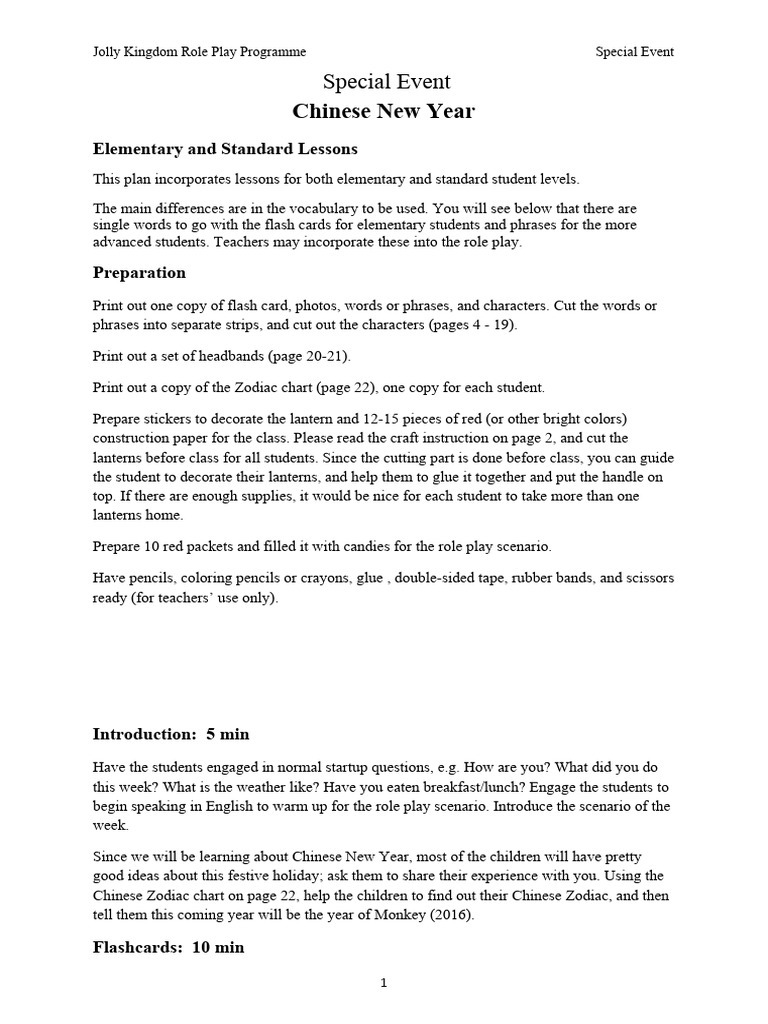 Role Play Lesson - Chinese New Year | PDF