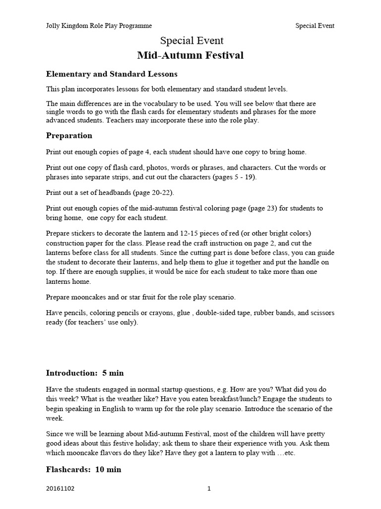 Mid-Autumn Festival Role Play Plan | PDF