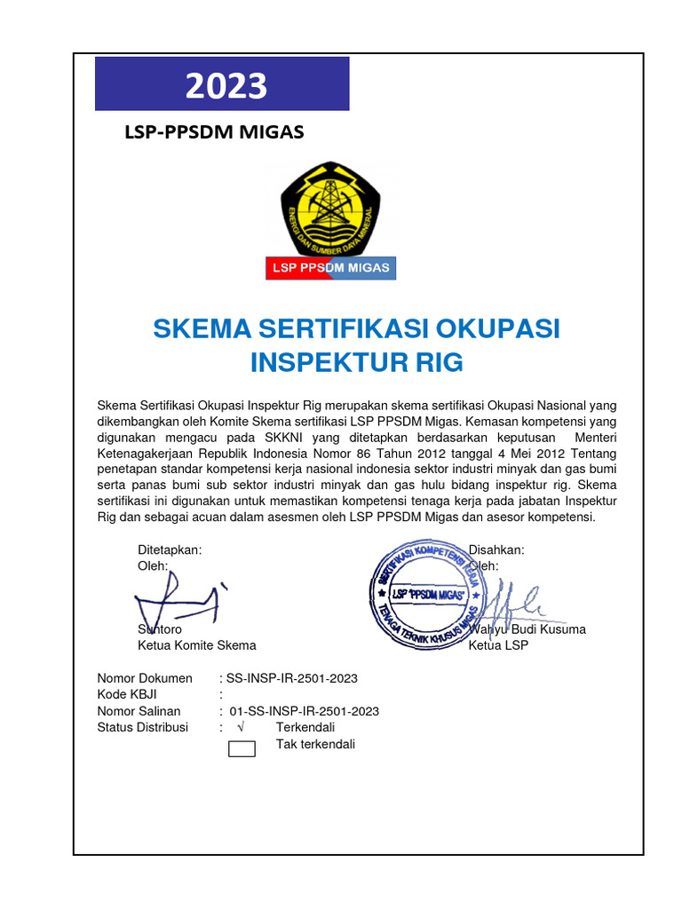 Skema Sertifikasi Inspektur Rig 2023 | PDF