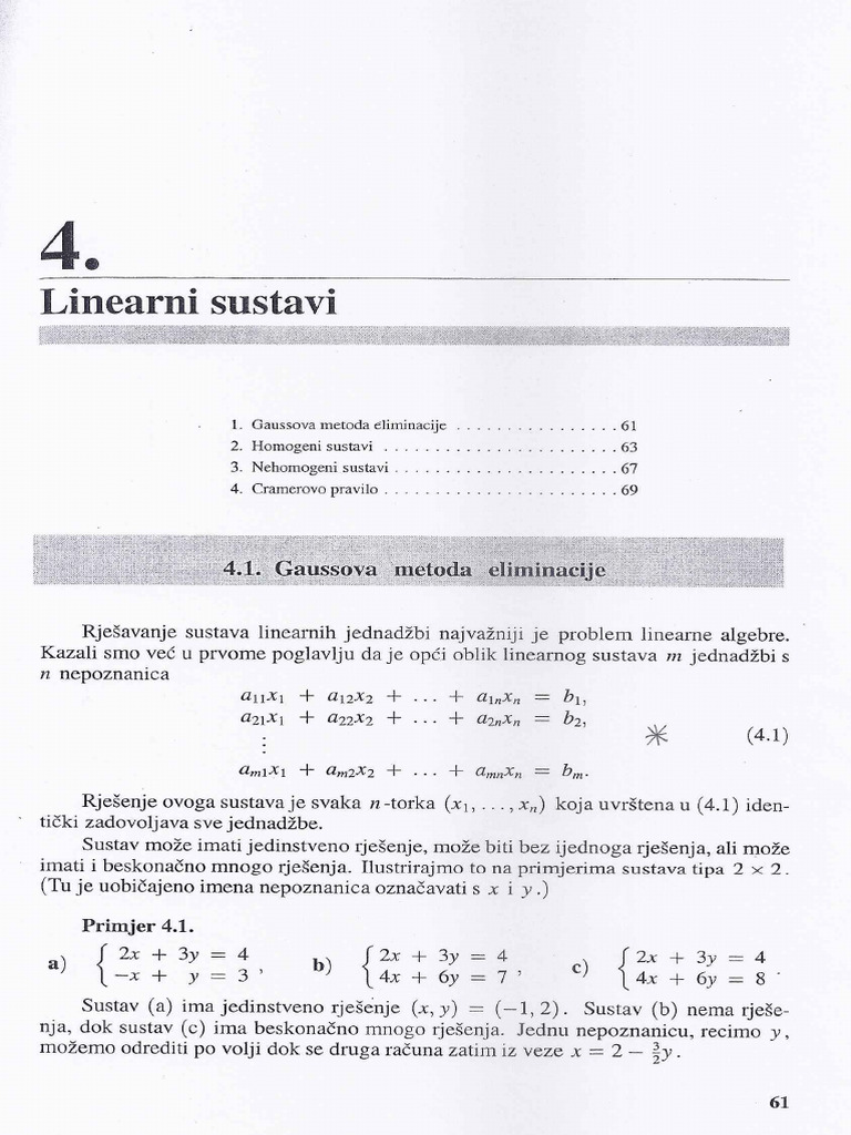 Sustavi Linearnih Jednadzbi-Homogeni Sustavi | PDF