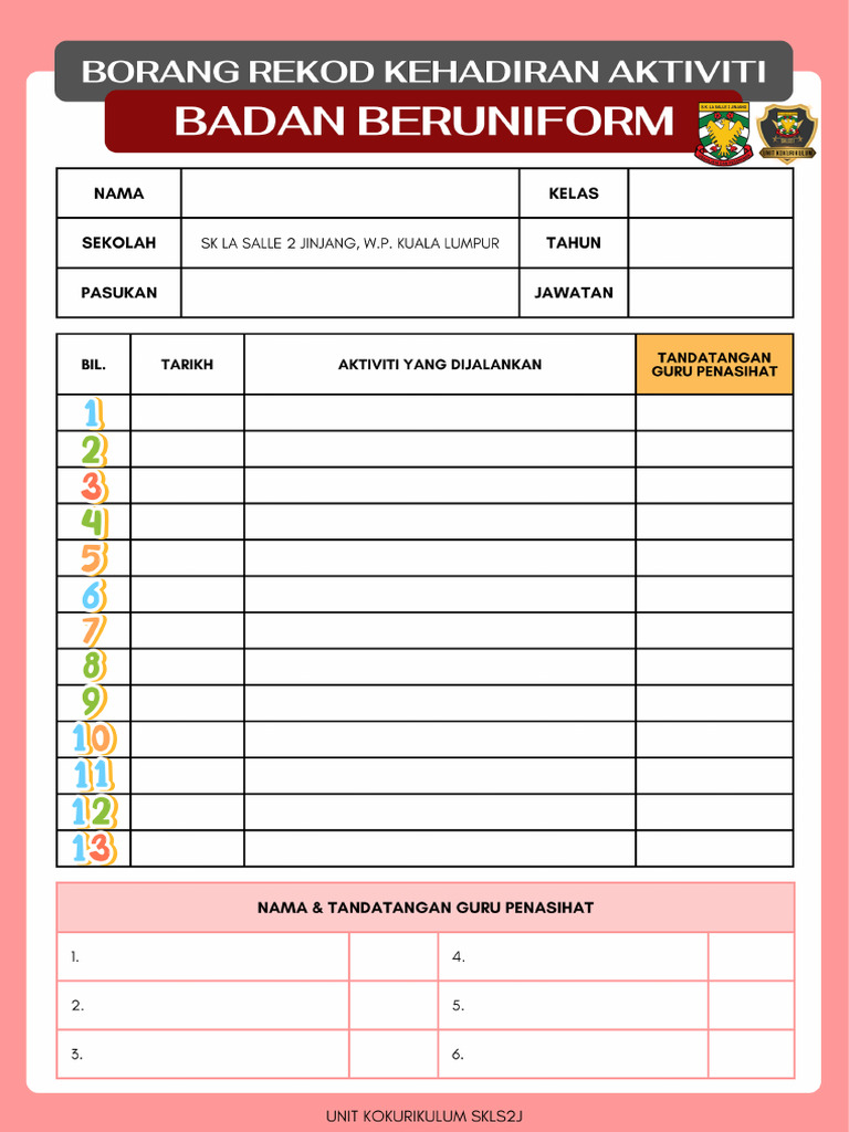 Borang Rekod Kehadiran Aktiviti | PDF
