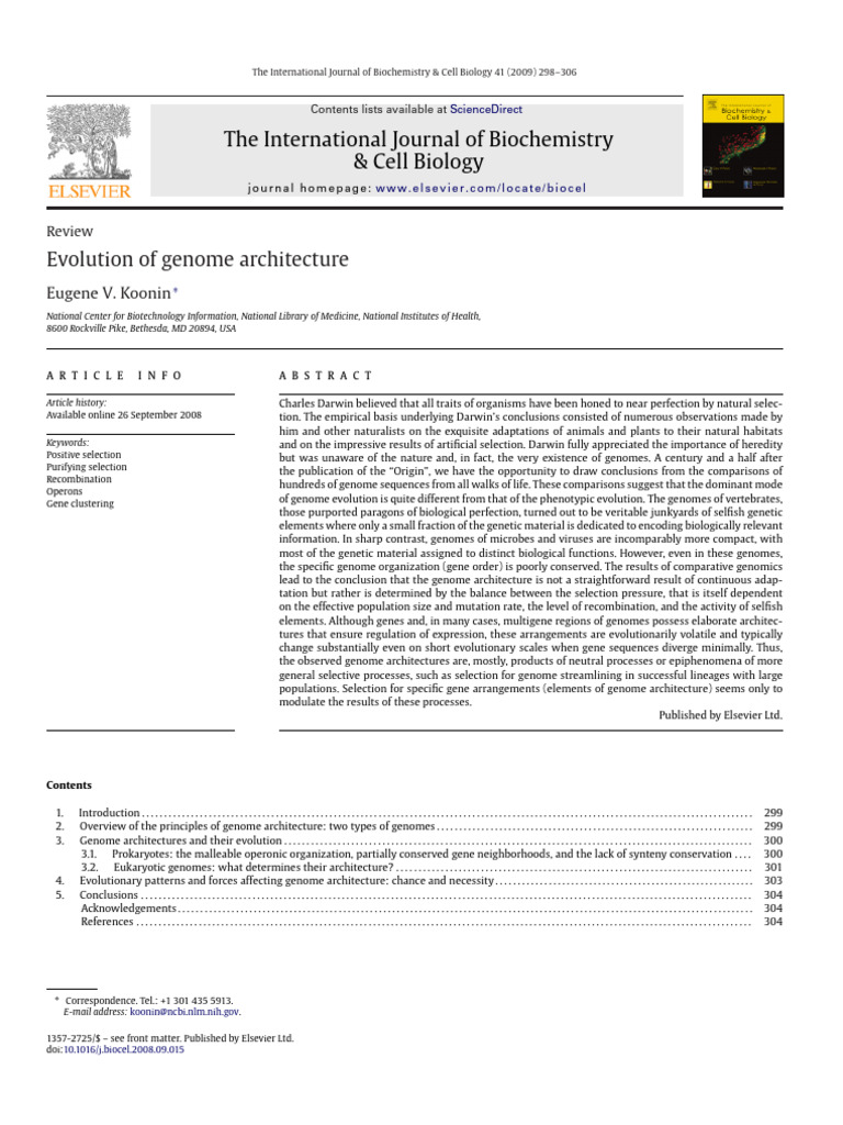 2009 - Evolution of genome architecture | PDF | Gene | Intron