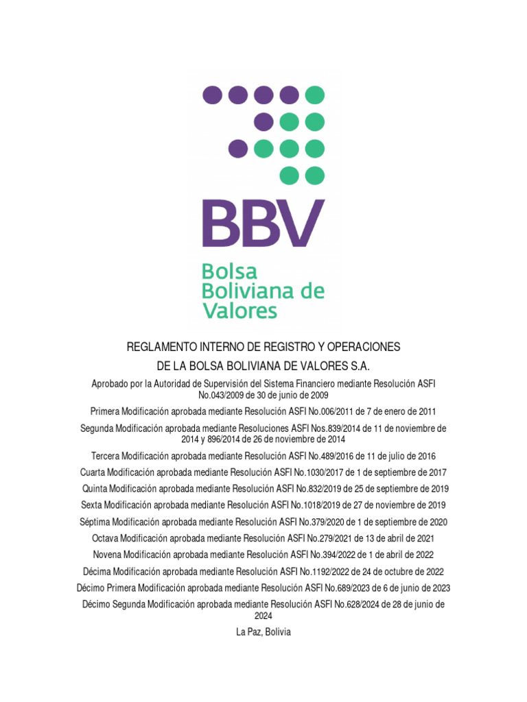 Reglamento de Registro y Operaciones en La BBV | PDF | Bolsa | Bolivia