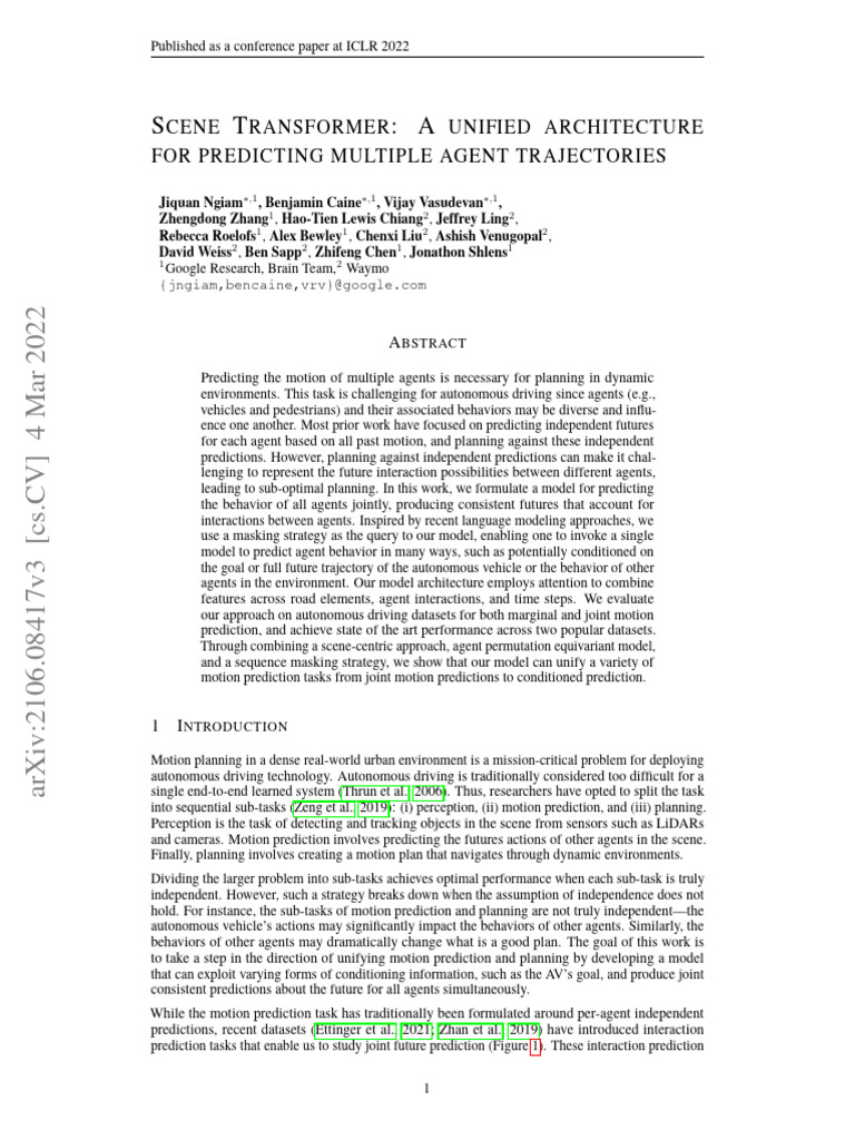 Scene Transformer A Unified Architecture For Predicting Multiple Agent Trajectories | PDF ...