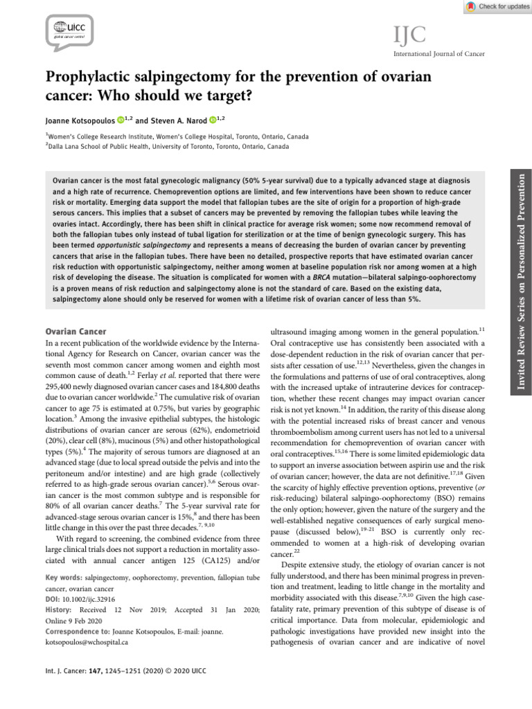Salpingectomia Profilactica | PDF | Ovarian Cancer | Cancer