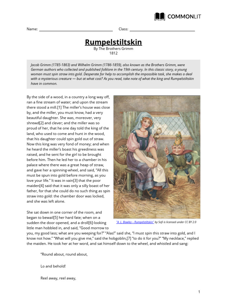 Commonlit Rumpelstiltskin Student | PDF | Classics