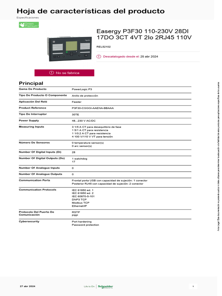 Schneider Electric - PowerLogic-P3-Protección-compacta - REL52102 | PDF ...