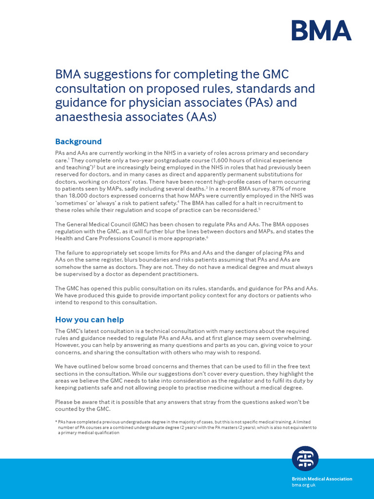BMA's GMC Consultation Guide | PDF | Physician | Social Programs