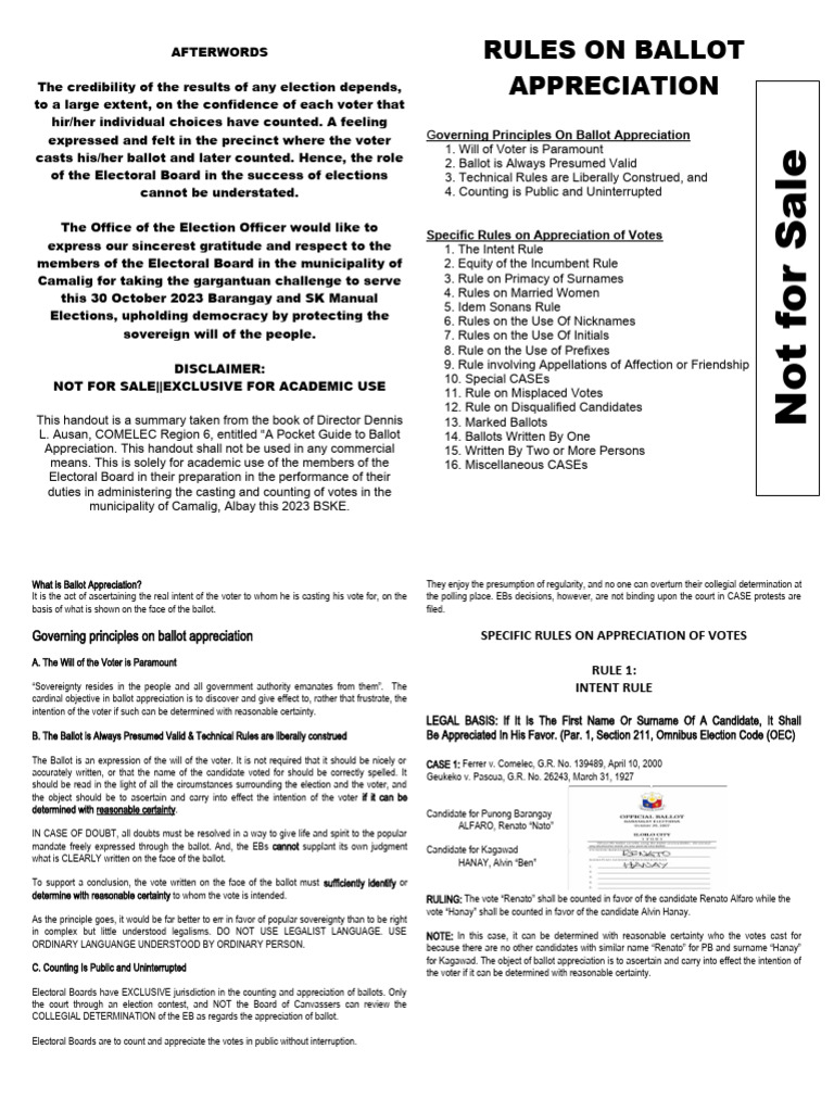 Handout Manner of Counting Votes | PDF | Voting | Elections