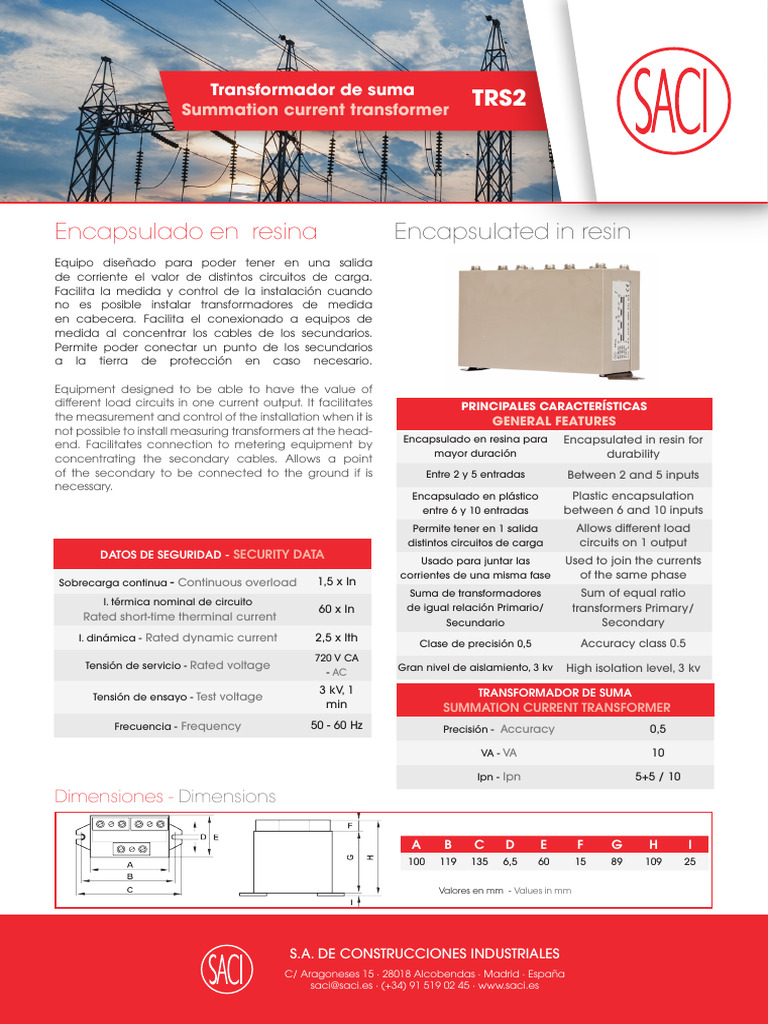 Saci FT TRS | PDF | Transformador | Ciencia de los Materiales