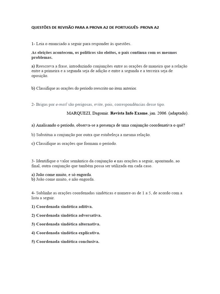 Questões de Revisão para A Prova A2 de Português - 9 Ano A e B | PDF | Linguística | Idiomas