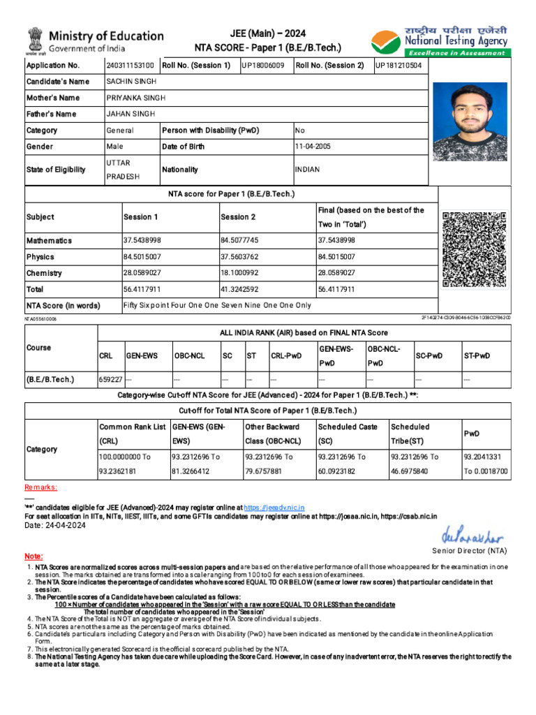 Joint Entrance Examination (Main) - India | PDF | Higher Education ...