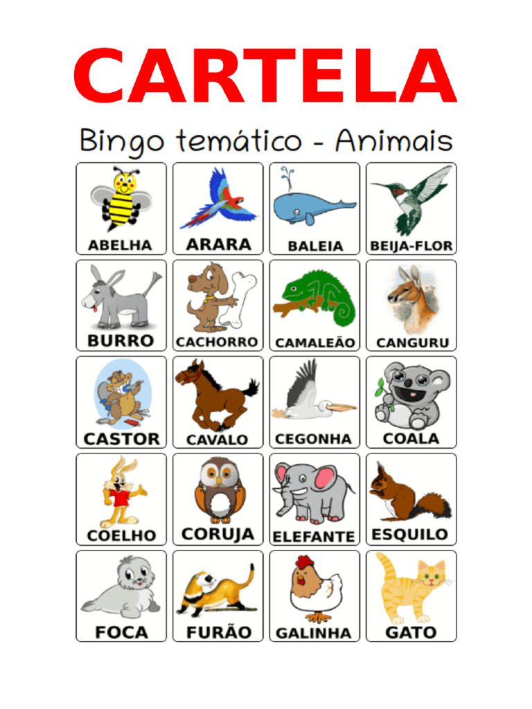 Cartela Bingo Dos Animais | PDF