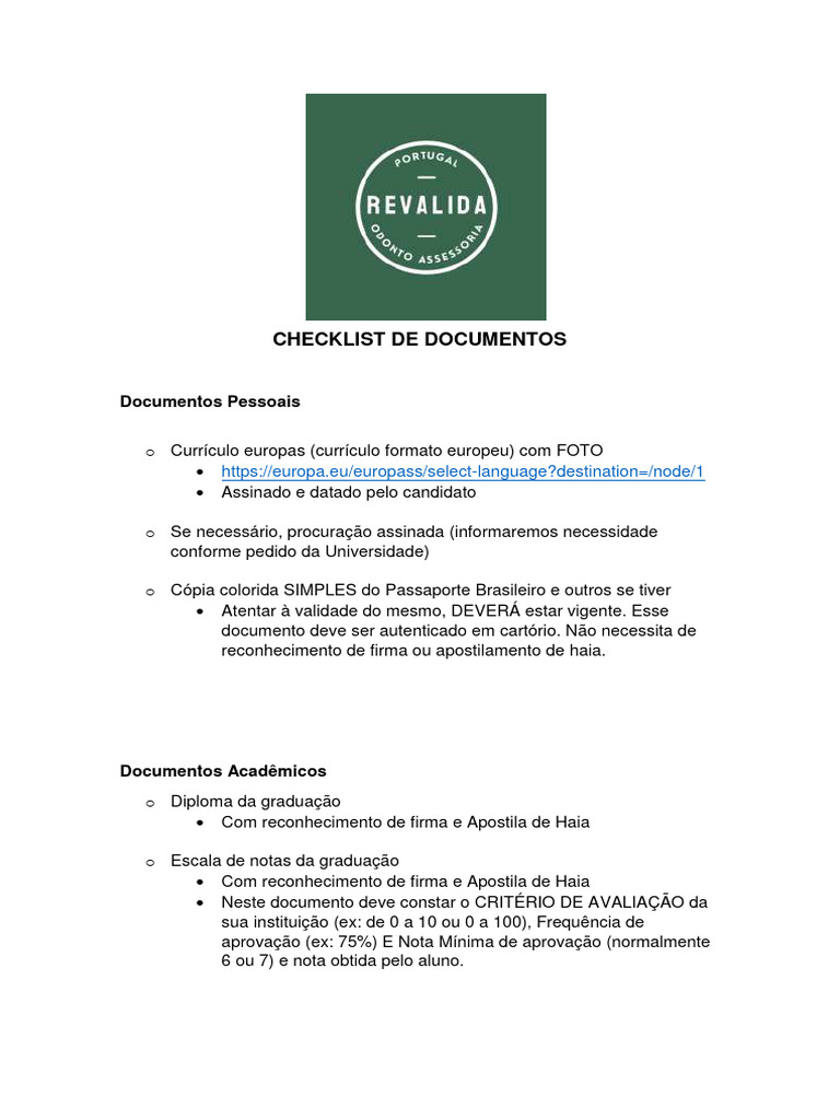 Checklist de Documentos. | PDF