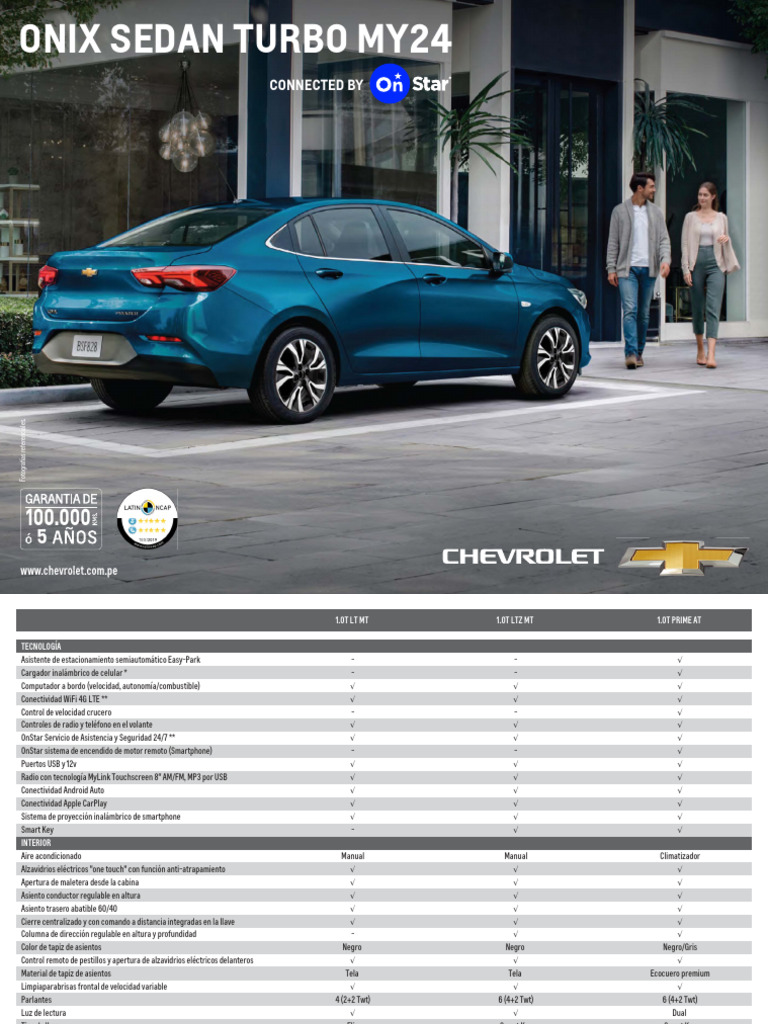ONIX SEDAN TURBO MY24: Especificaciones y Equipamiento | PDF ...