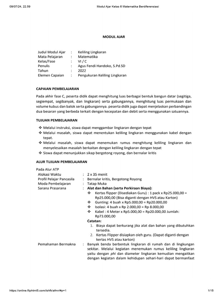 Modul Ajar Kelas 6 Matematika Berdiferensiasi | PDF
