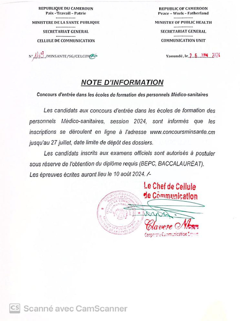 Note D'information Relative Au Concours D'entrée Dans Les Écoles de ...