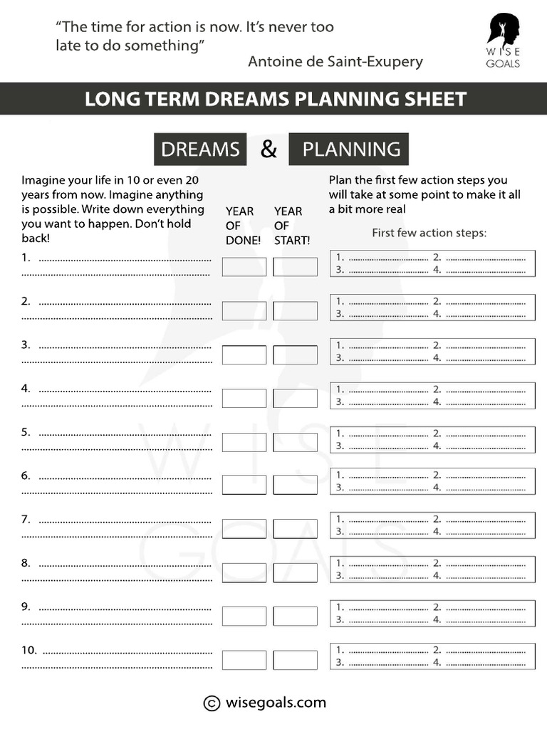 Long Term Dreams Planning Sheet 2022 Compressed | PDF