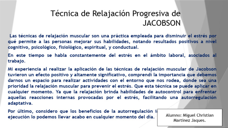 Técnica de Relajación Progresiva de JACOBSON | PDF