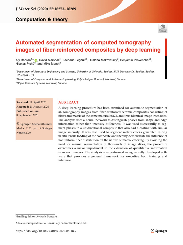 Automated segmentation of computed tomography images of fiber ...