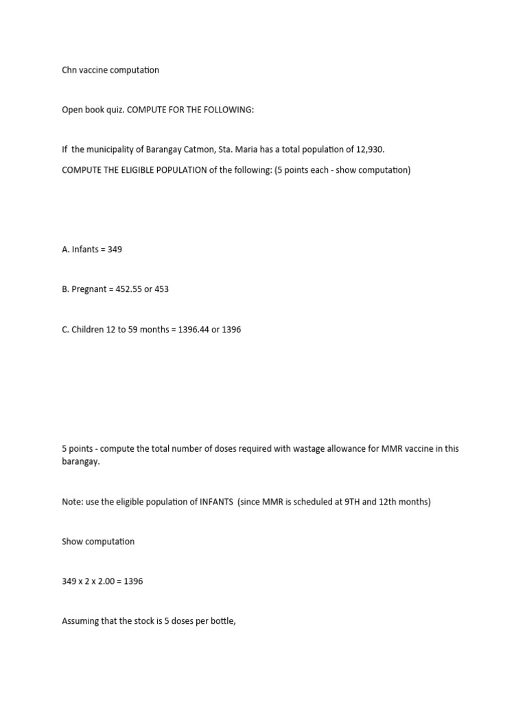 CHN Vaccine Computation | PDF