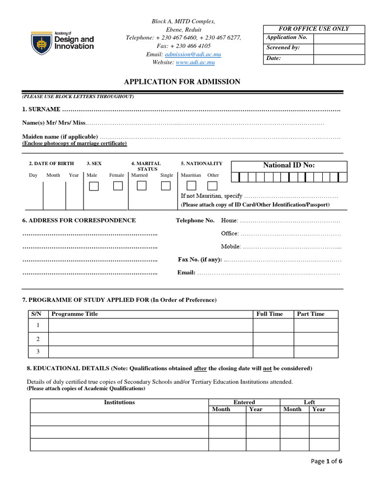 Application Form - Admission Award Courses Updated | PDF
