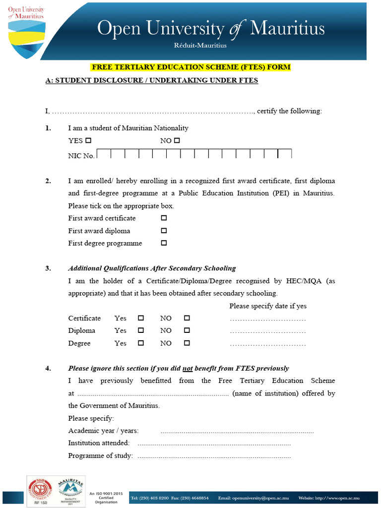 FTES Eligibility Form | PDF | Diploma | Educational Stages