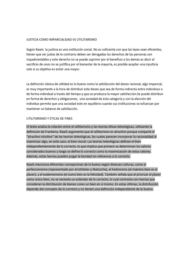 Resumen Utilitarismo | PDF | Utilitarismo | John Rawls