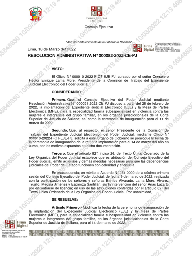 Resolucion+administrativa 000082 2022 Ce | PDF | Separación de poderes ...