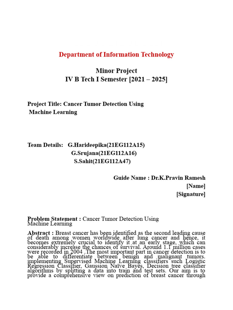 Mini Project | PDF | Cancer | Support Vector Machine