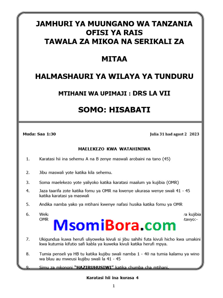 Hisabati Vii 2023 | PDF