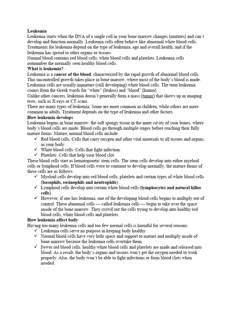 Leukemia | PDF | Leukemia | White Blood Cell