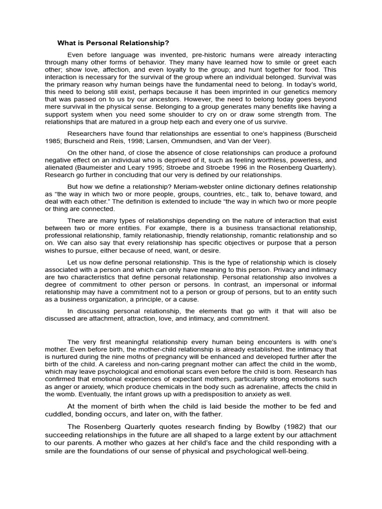 What Is Personal Relationship | PDF | Love | Attachment Theory