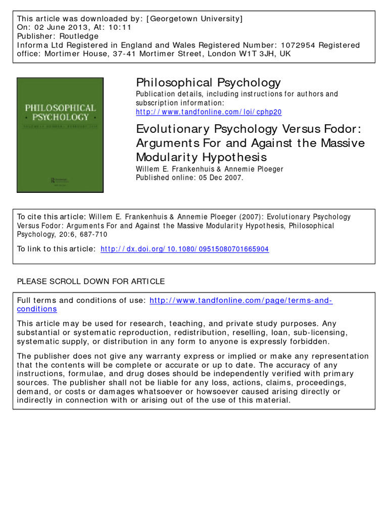 Philosophical Psychology: To Cite This Article: Willem E. Frankenhuis & Annemie Ploeger (2007 ...