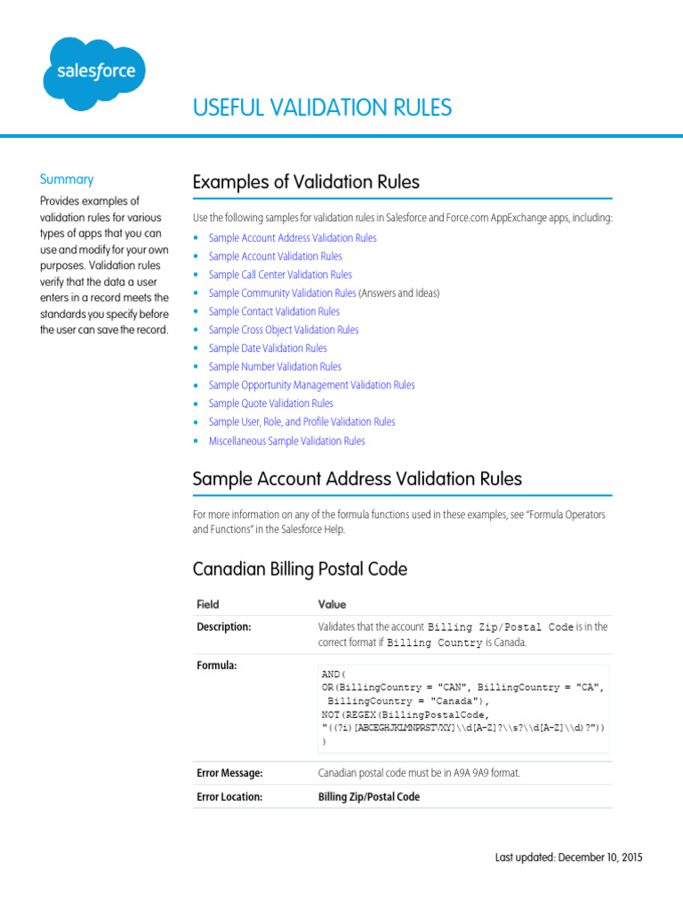salesforce_useful_validation_formulas | Download Free PDF | Zip Code | Regular Expression