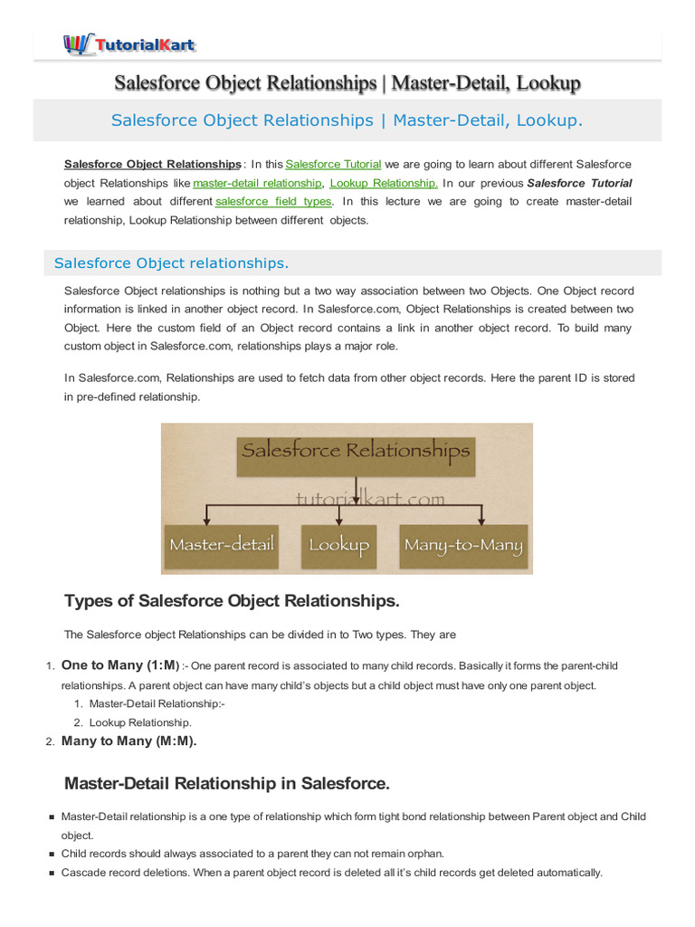 Salesforce Object Relationships Master Detail Lookup Pdf Computing