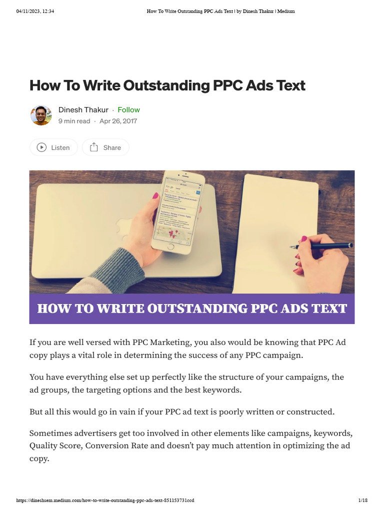 How to Write Outstanding PPC Ads Text _ by Dinesh Thakur _ Medium | PDF | Advertising | Search ...