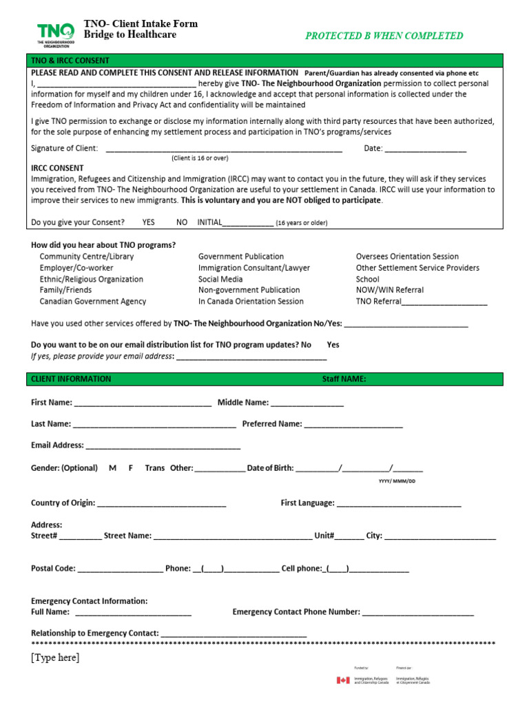 Fillable-Client Intake Form - Bridge To Healthcare | PDF | Justice ...