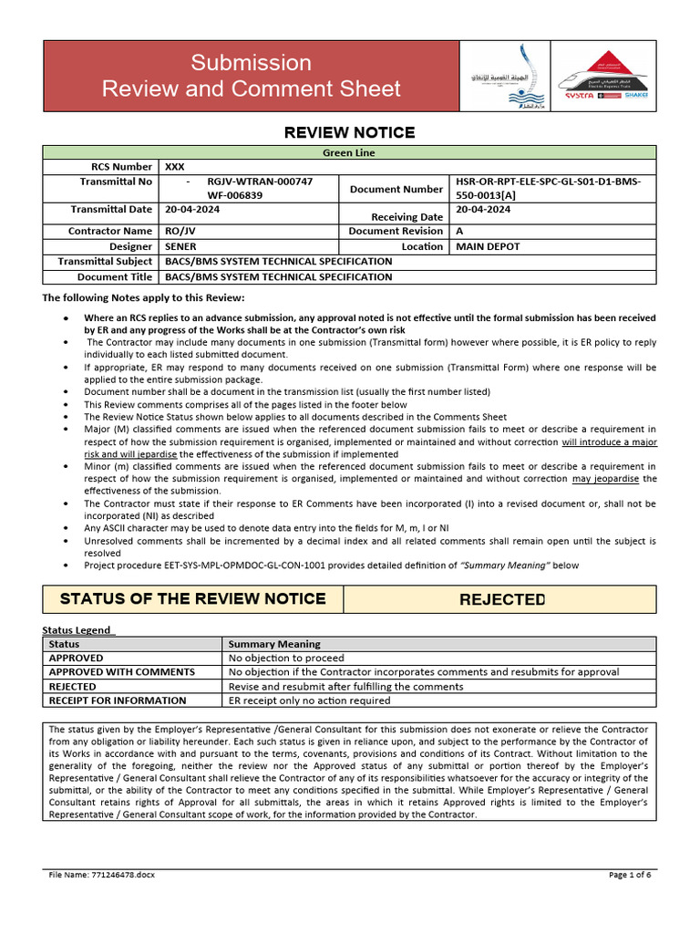 RCS - Hsr-Or-Rpt-Ele-Spc-Gl-S01-D1-Bms-550-0013a | PDF | Specification ...