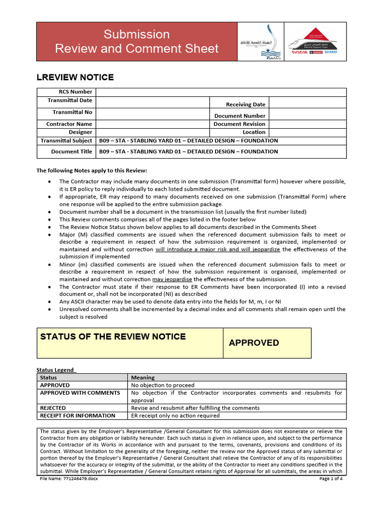 RCS - Submission Review AndComment Sheet | PDF