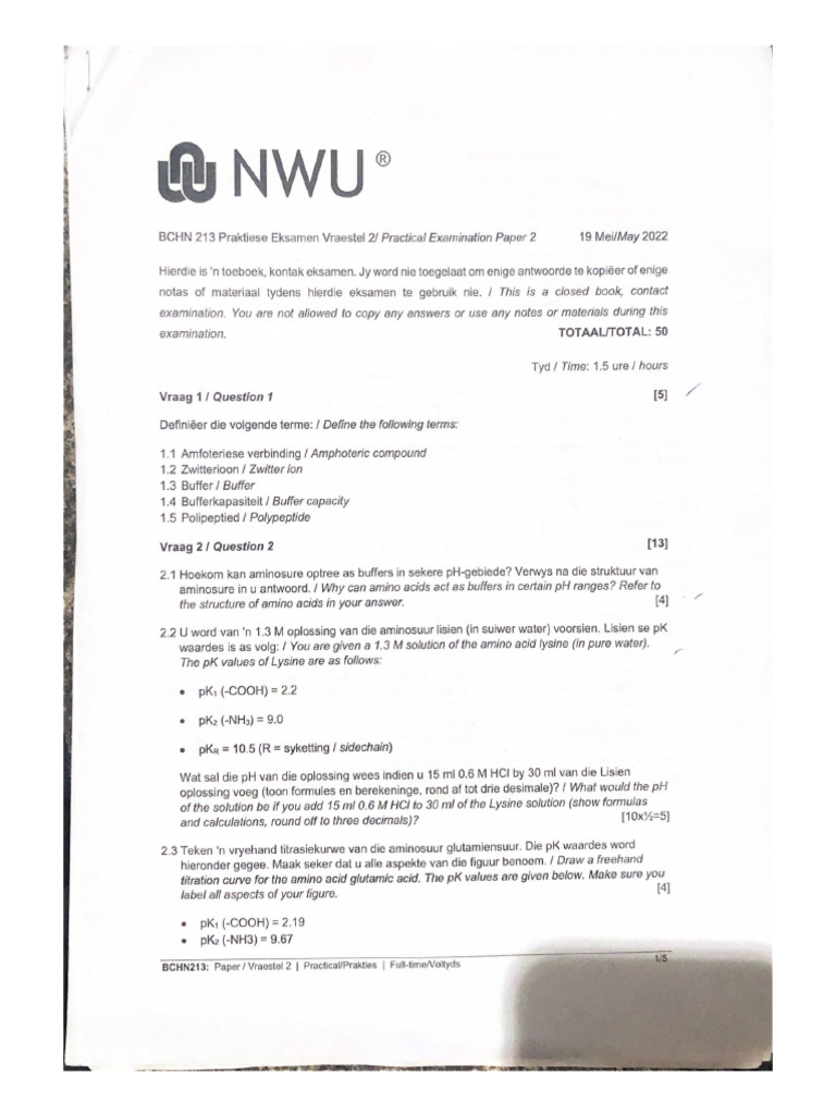BCHN 213 Praktiese Eksamen Vraestel 2 Practical Examination Paper 2 | PDF
