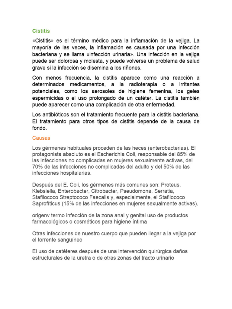 Cistitis: Causas, Síntomas y Tratamiento | PDF | Hemodiálisis | Diabetes