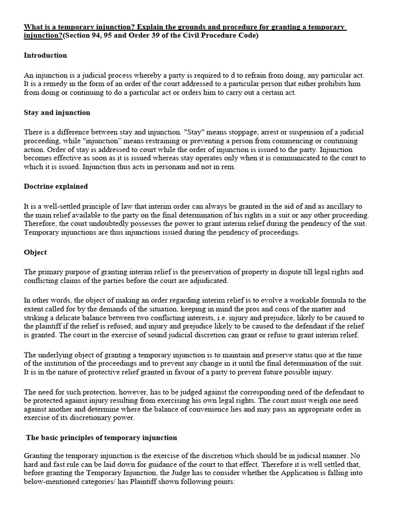 Temporary Injunction | PDF | Injunction | Legal Remedy