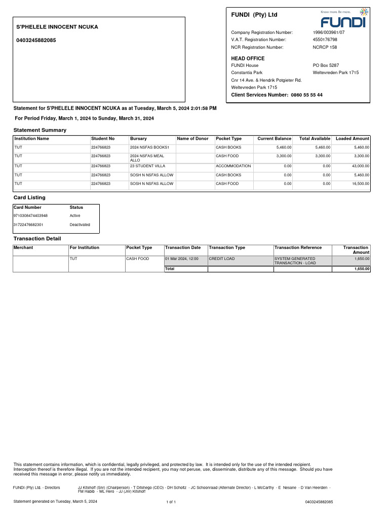 Fundi Card Statement | PDF | Money | Business