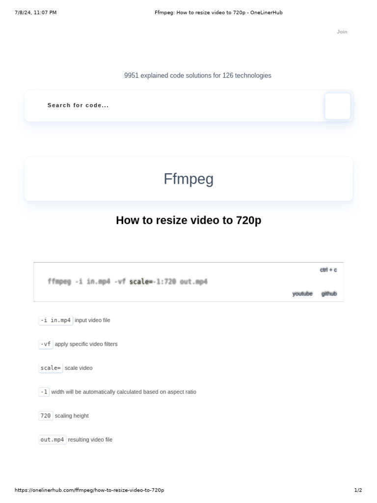 Ffmpeg - How To Resize Video To 720p - OneLinerHub | PDF