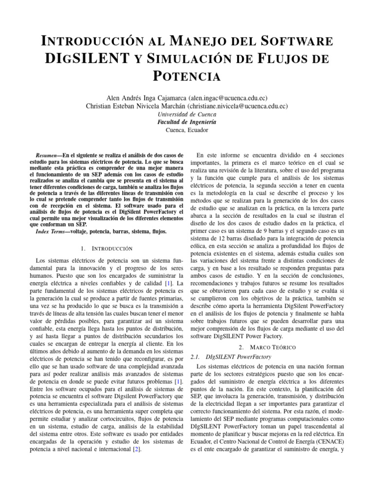 Estudio del flujo de potencia utilizando DIgSILENT | PDF | Ingenieria Eléctrica | Transmisión de ...