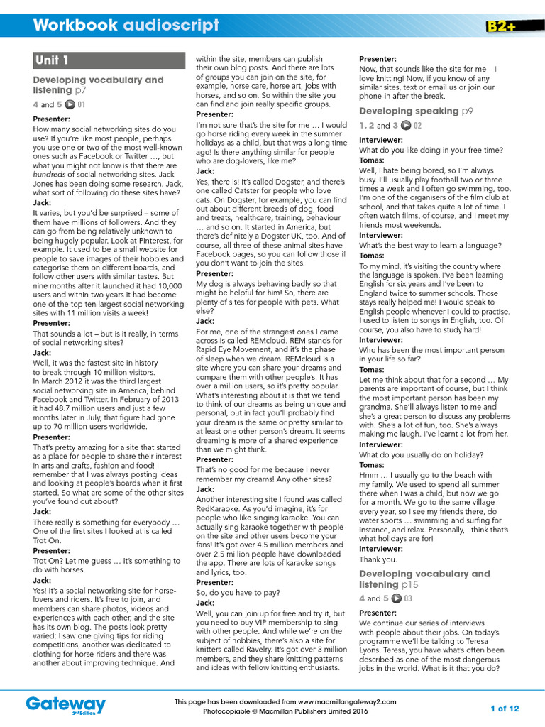 B2+ Workbook Audioscript | PDF | Genetics | Evolution